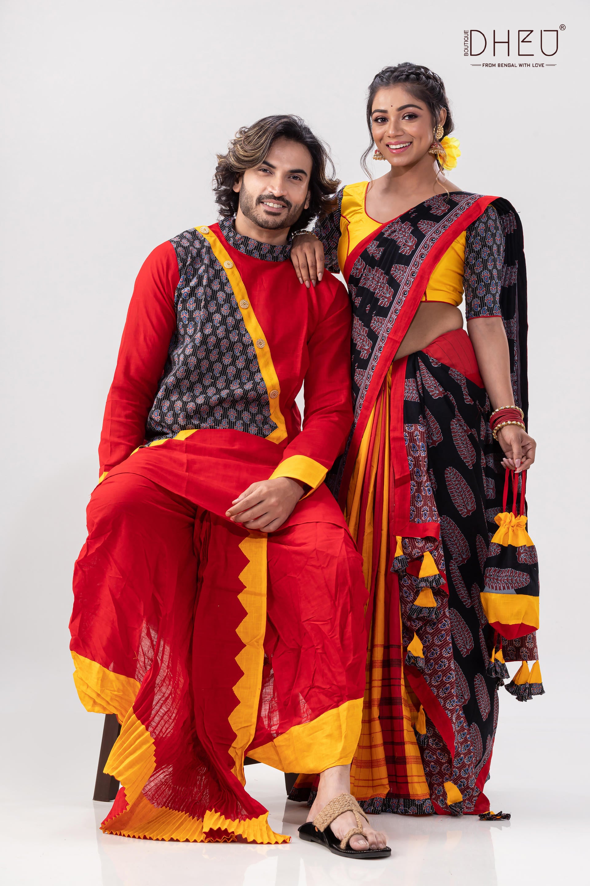 Tasher Ghawr- Mekhela-Kurta Couple Set | Dheu