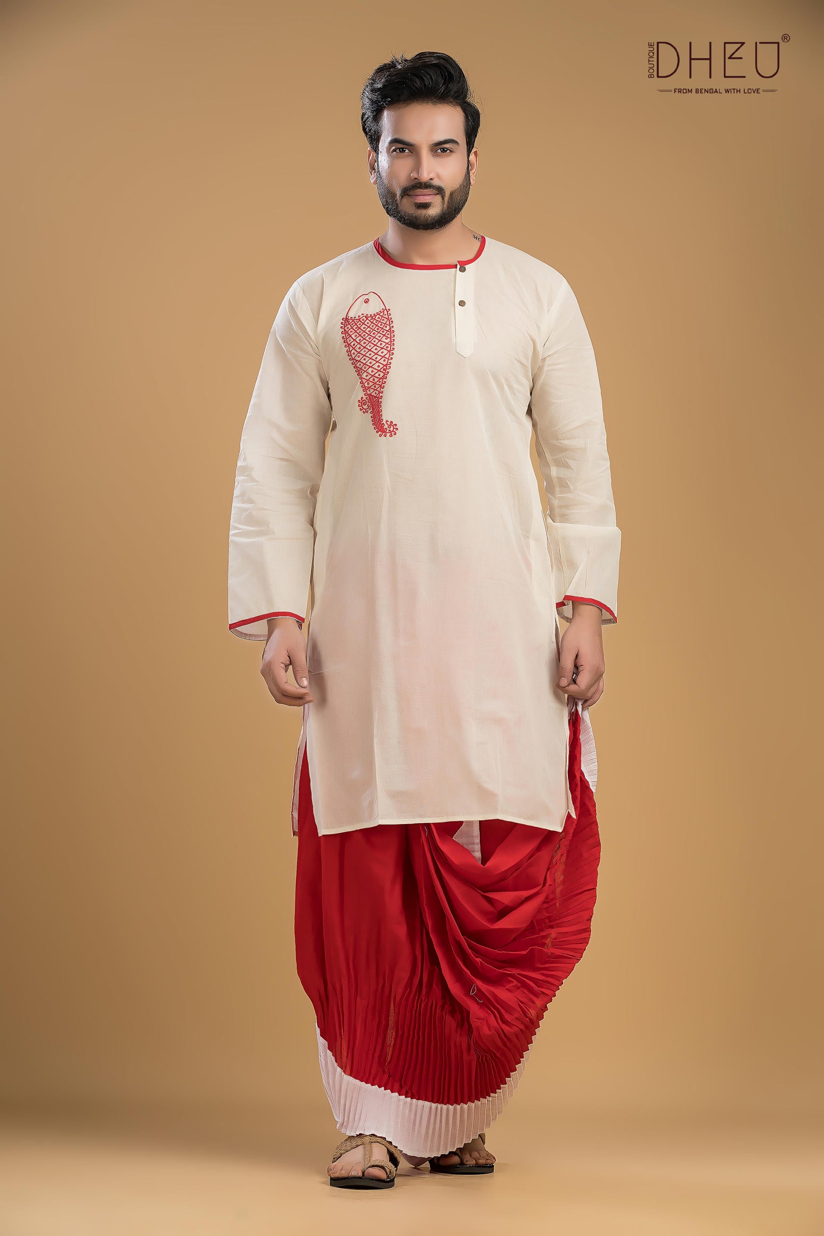 Fish Design Kurta & Dhoti(Optional)Full Set | Dheu